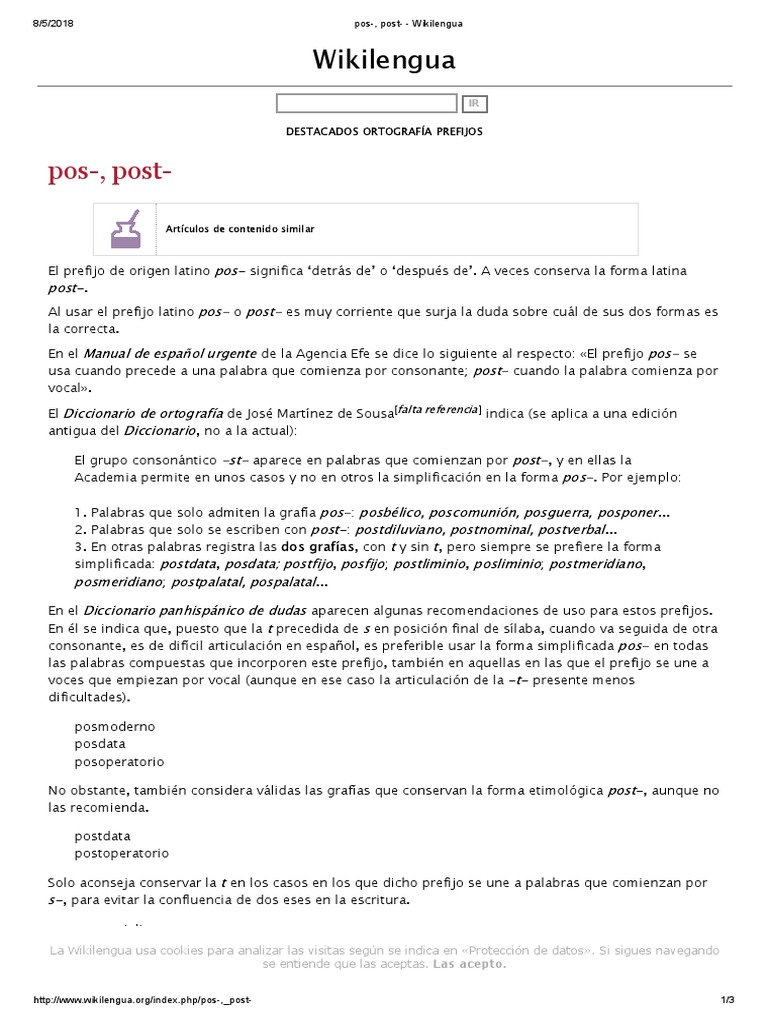 Uso de los prefijos pos- y post- | PDF | Ortografía | Lengua española
