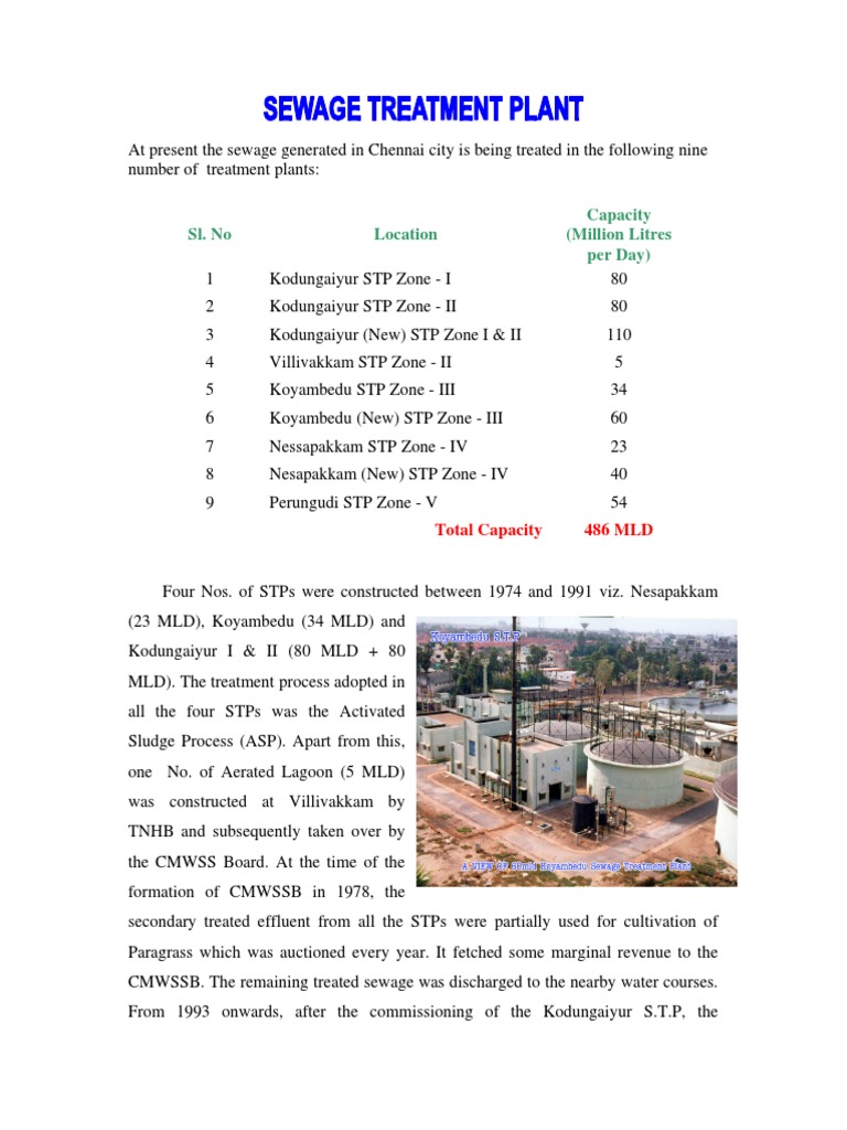 STP Chennai PDF | PDF | Biogas | Sewage Treatment