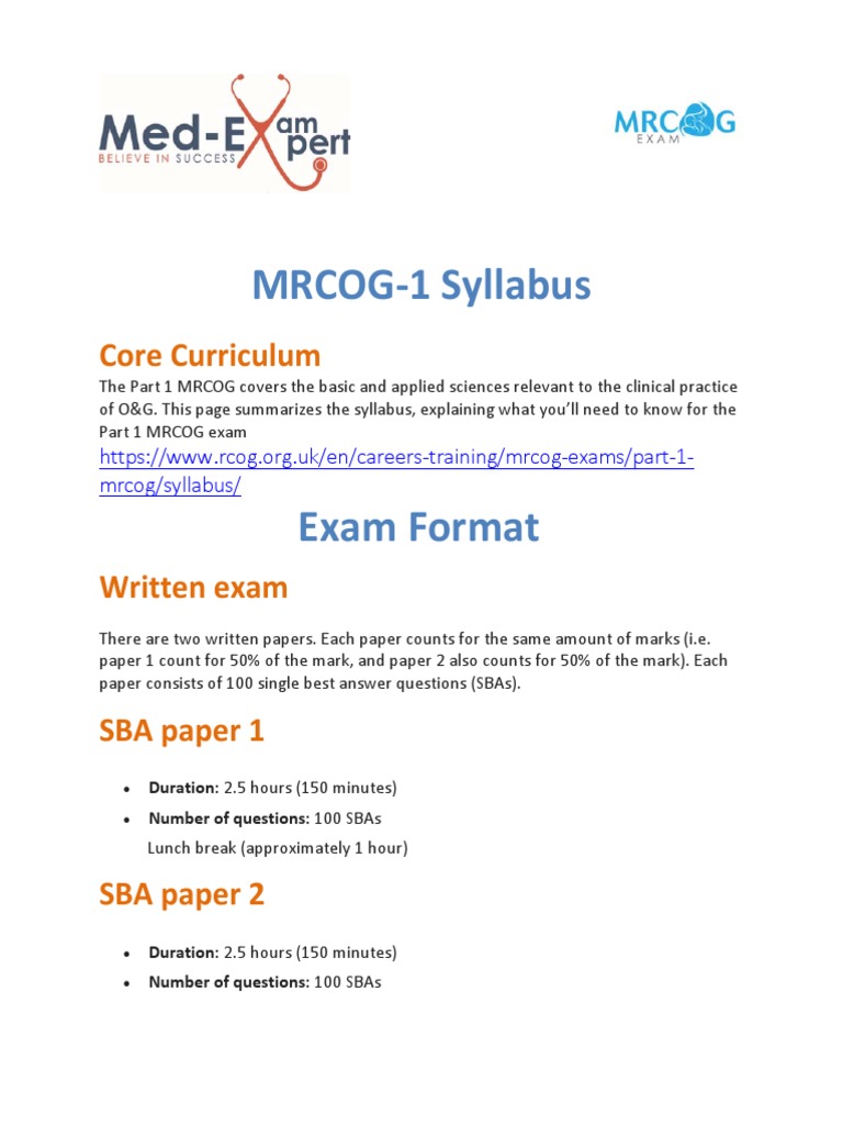 MRCOG-1 Exam Guide: Syllabus, Format, Topics | PDF