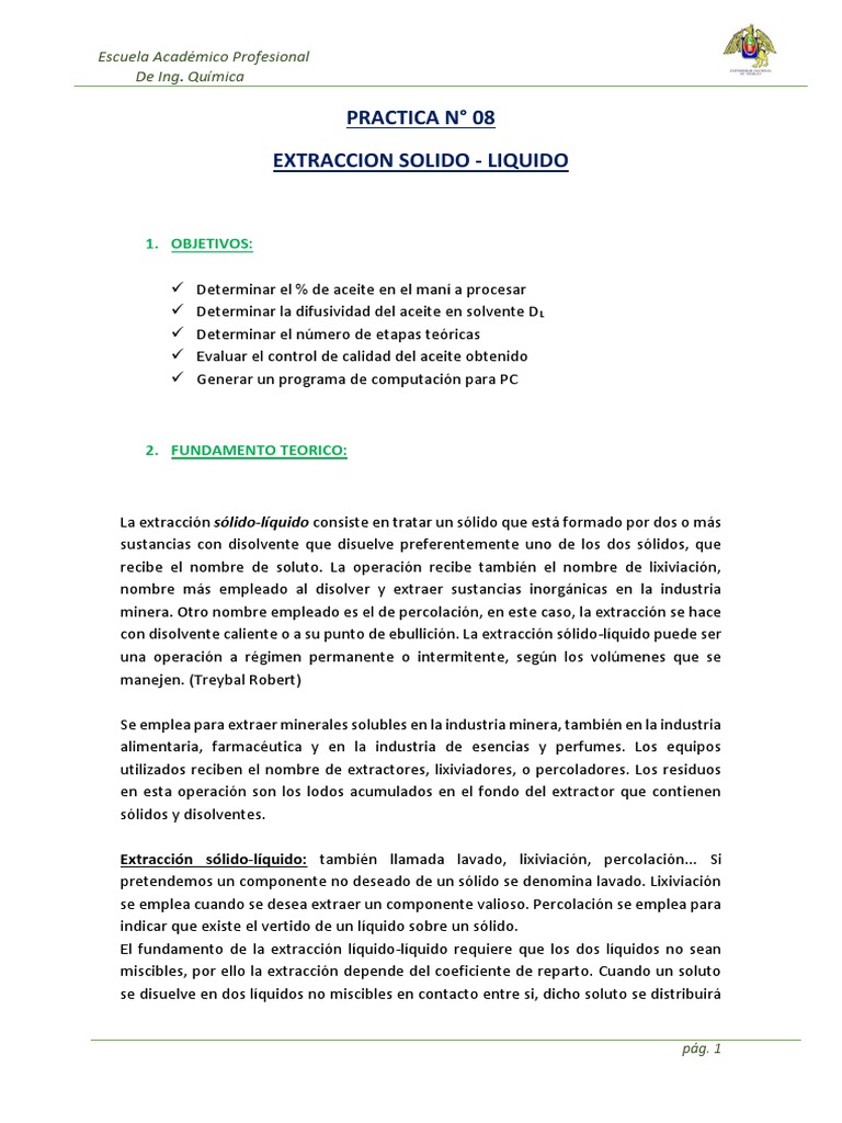 Prac 8 Extraccion Solido Liquido | PDF | Solvente | Química Física