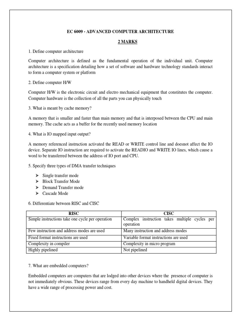 Ec 6009 - Advanced Computer Architecture 2 Marks | PDF | Central Processing Unit | Parallel ...
