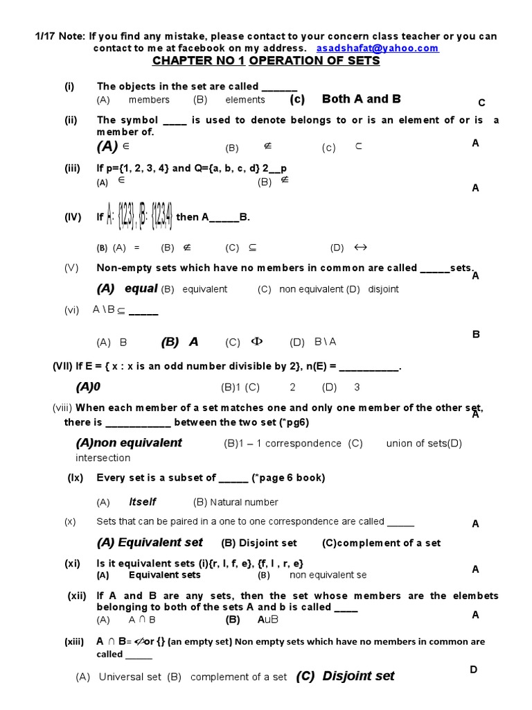 Class 7 Maths MCQs on Sets and Numbers | PDF | Circle | Rectangle