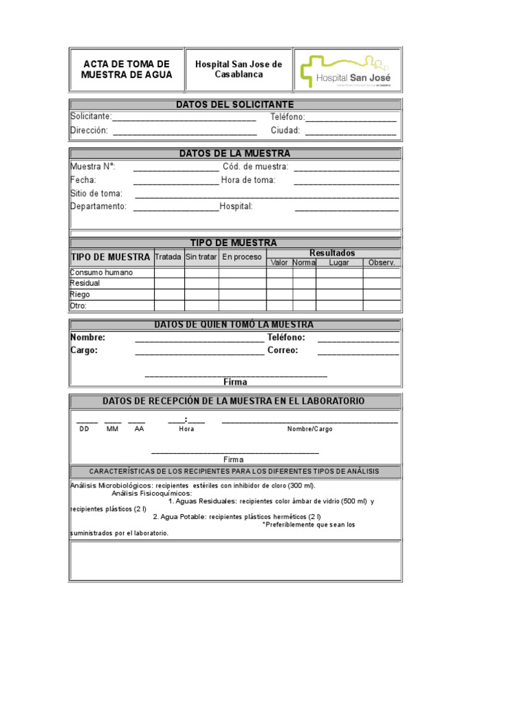 Formato Toma de Muestra | Agua | Naturaleza