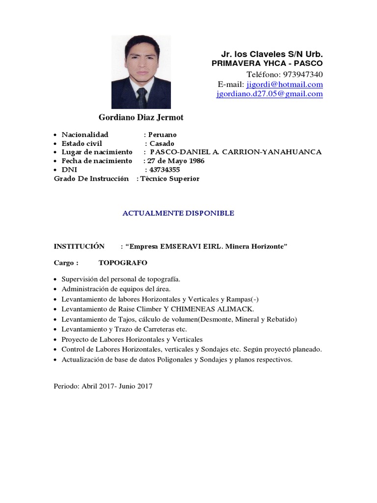 Modelo CV Topografo | PDF | Topografía | Geomática