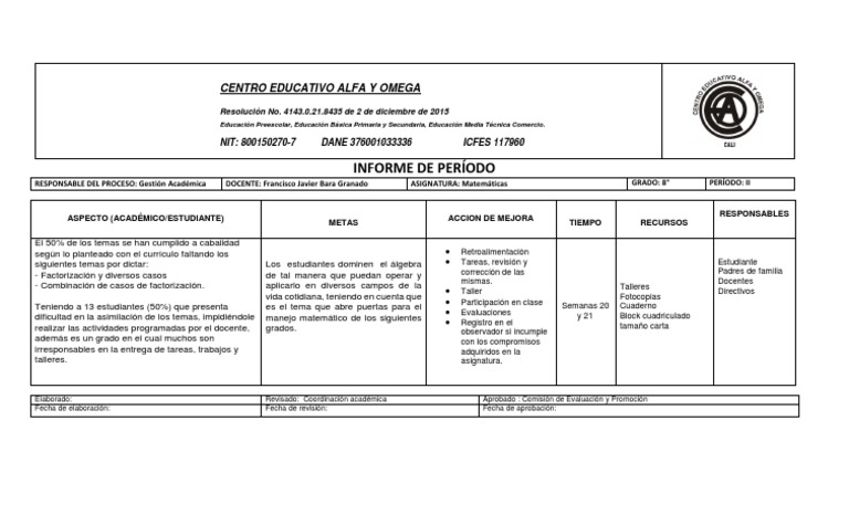 EJEMPLO Logros DE INFORME DE PERÍODO-2018 | PDF | Educación Secundaria ...
