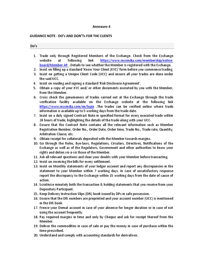 Annexure-4 Guidance Note - Do'S and Don'Ts For The Clients Do's | PDF ...