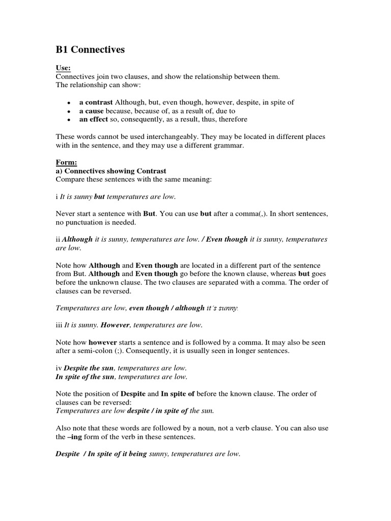 B1 Connectives | PDF | Sentence (Linguistics) | Comma