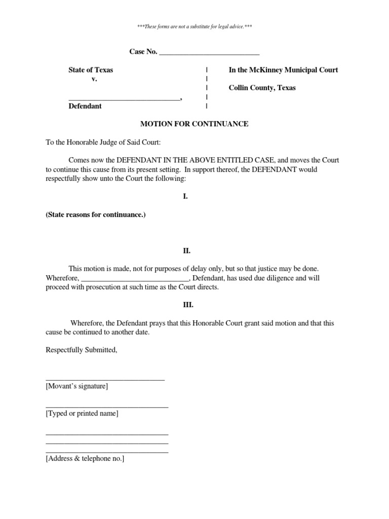 McKinney Court Motion for Continuance | PDF | Continuance | United ...