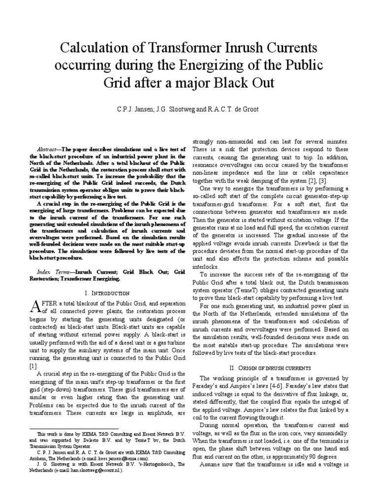 Inrush Current Calculation PDF | PDF | Transformer | Electric Generator