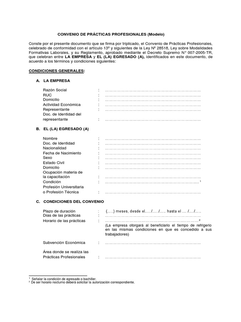 Modelo de Convenio Practicas Profesionales | PDF | Educación vocacional | Seguro