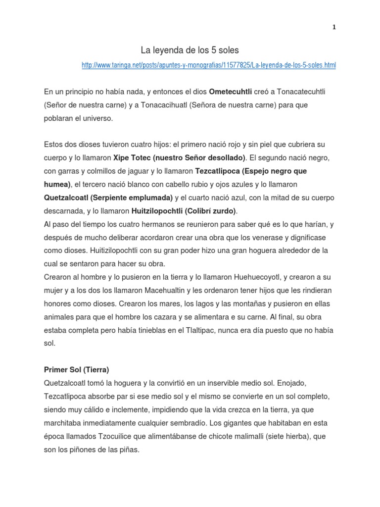 La Leyenda de Los 5 Soles | PDF | azteca | Politeísmo