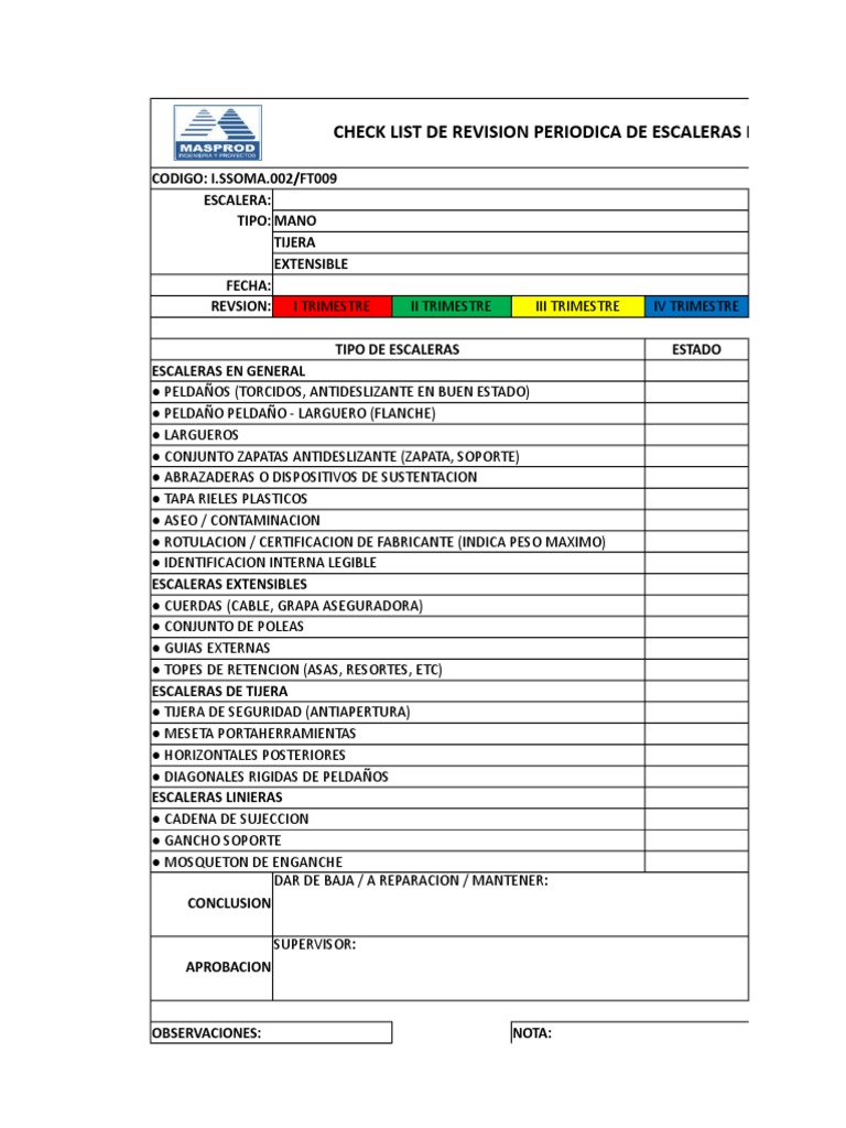 Check List Escaleras