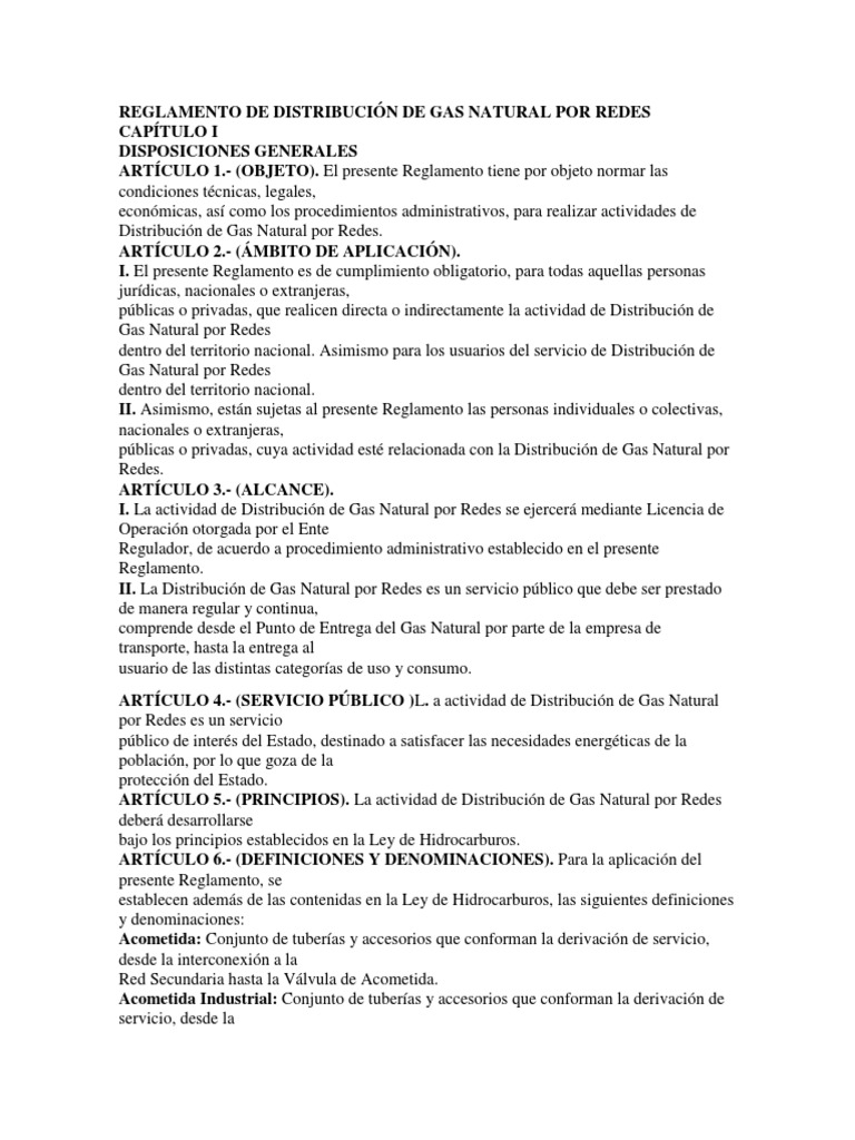 Reglamento de Distribución de Gas Natural Por Redes | PDF | Regulación ...