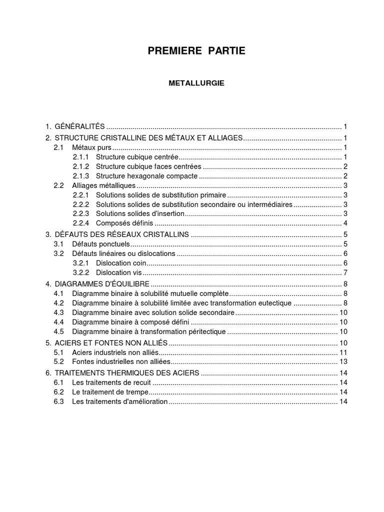 Cours 01 PDF | PDF | Fonte (métallurgie) | Alliage