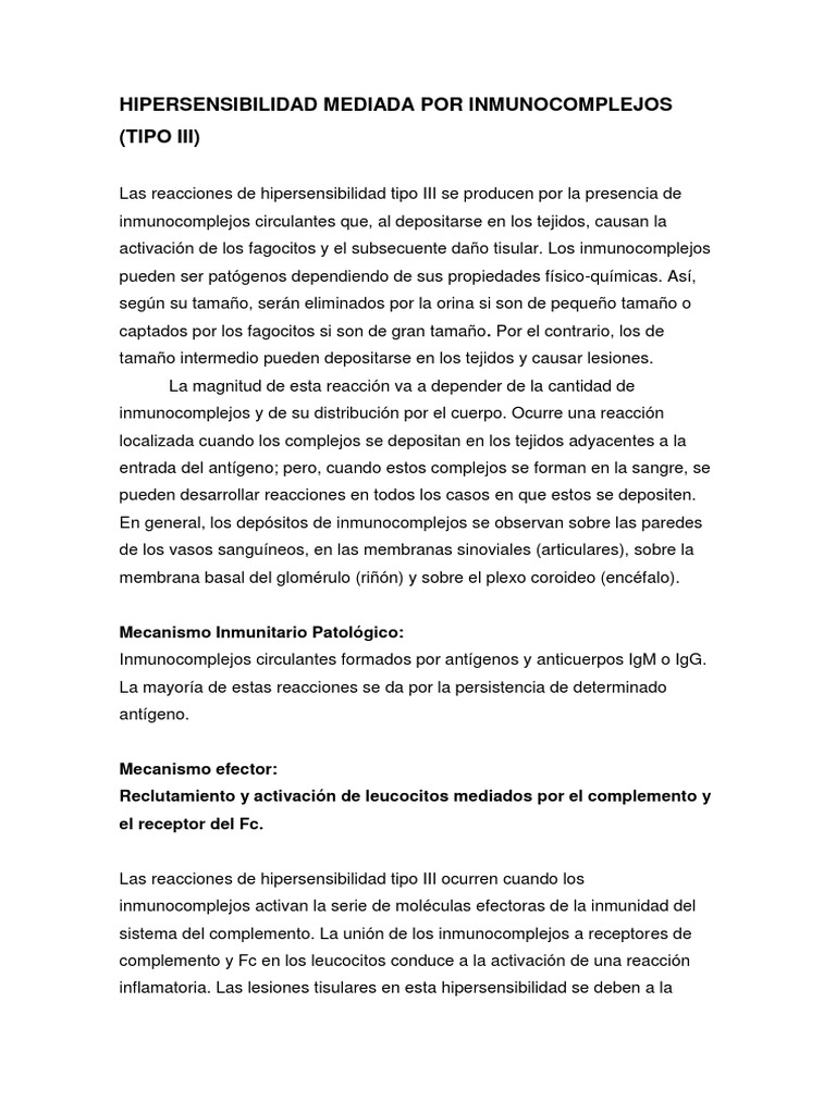 Hipersensibilidad Mediada Por Inmunocomplejos | PDF | Sistema ...