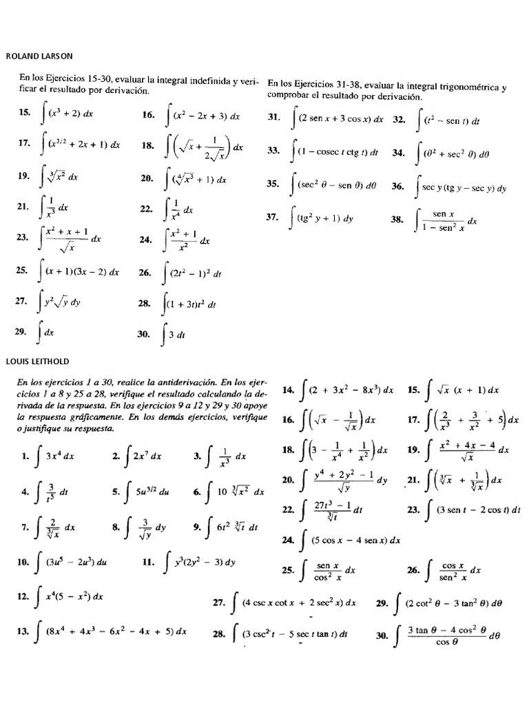 Ejercicios Integral Indefinida | PDF