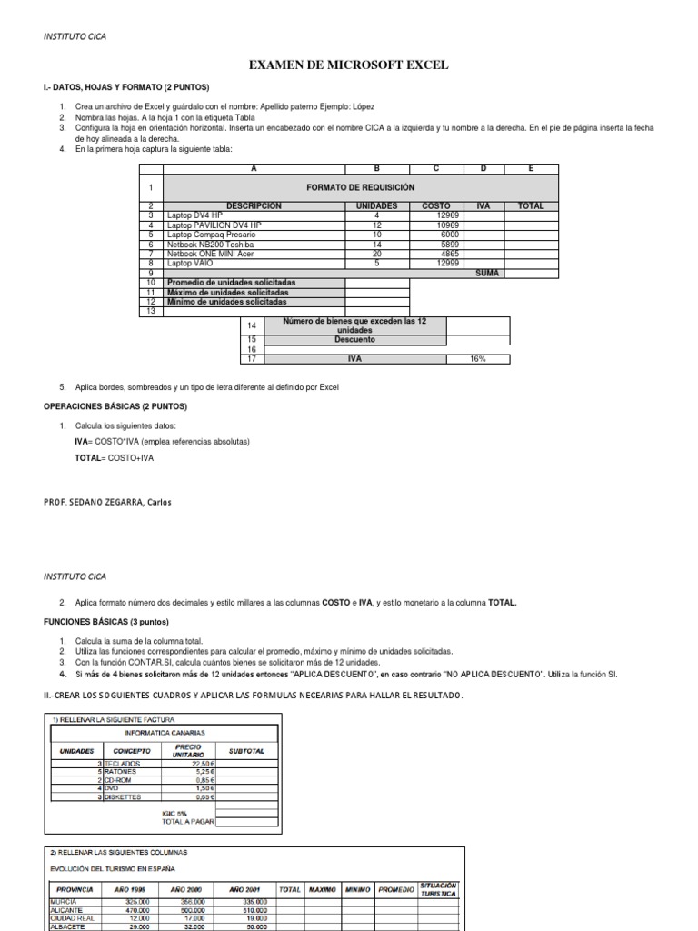 Examen Excel 1 | PDF | Microsoft Excel | Hardware