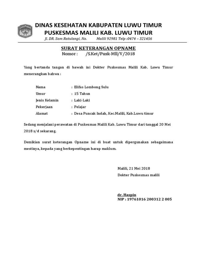 Surat Keterangan Opname | PDF