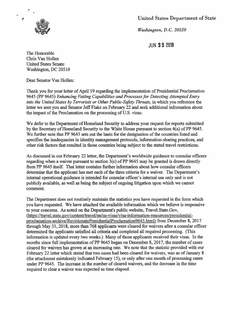 State Department's Response On Visa Applications | PDF