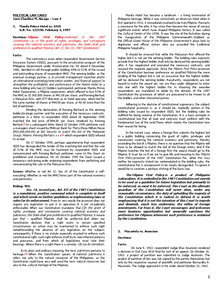 Filipino First Policy Enshrined | PDF | Equal Protection Clause ...