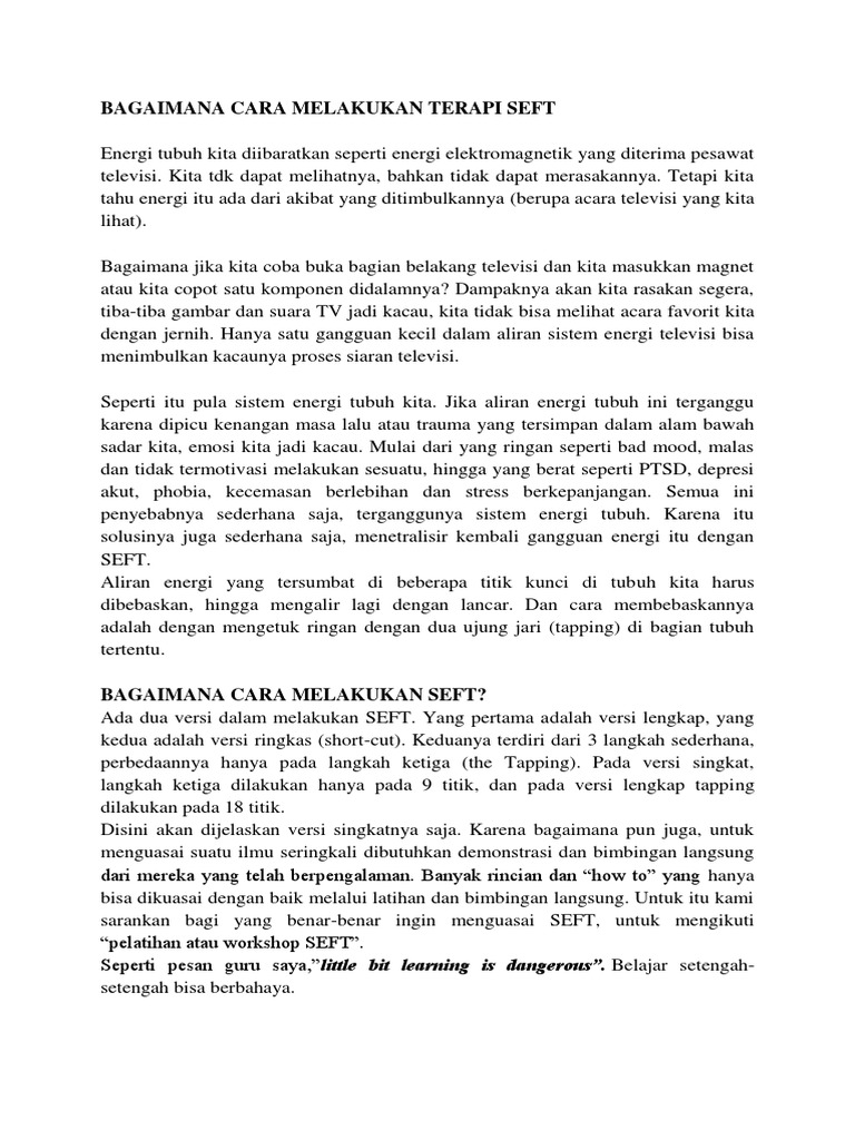 Bagaimana Cara Melakukan Terapi Seft | PDF