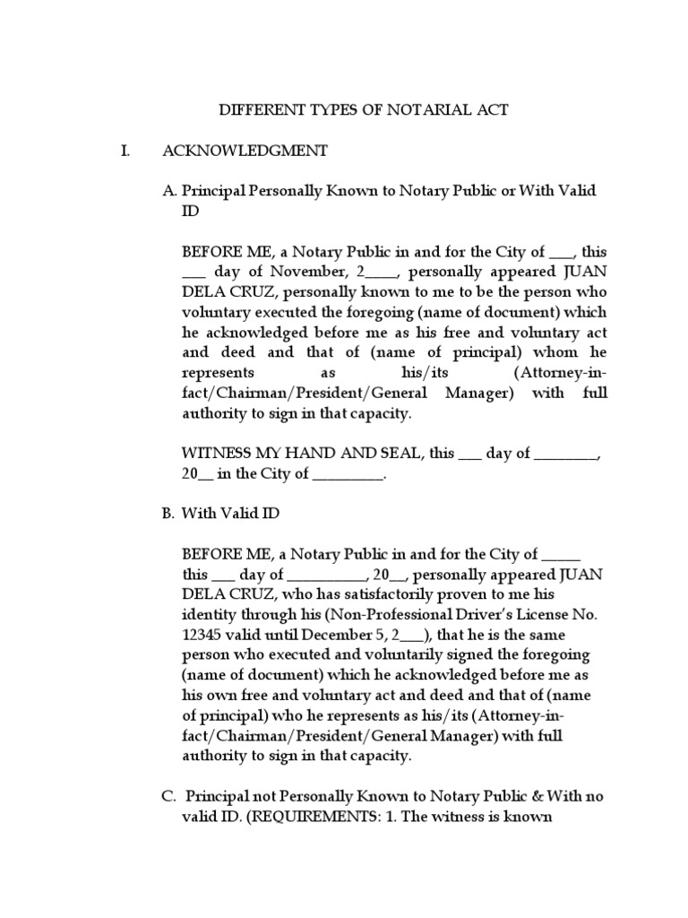 Different Types of Notarial Act | PDF | Affidavit | Notary Public