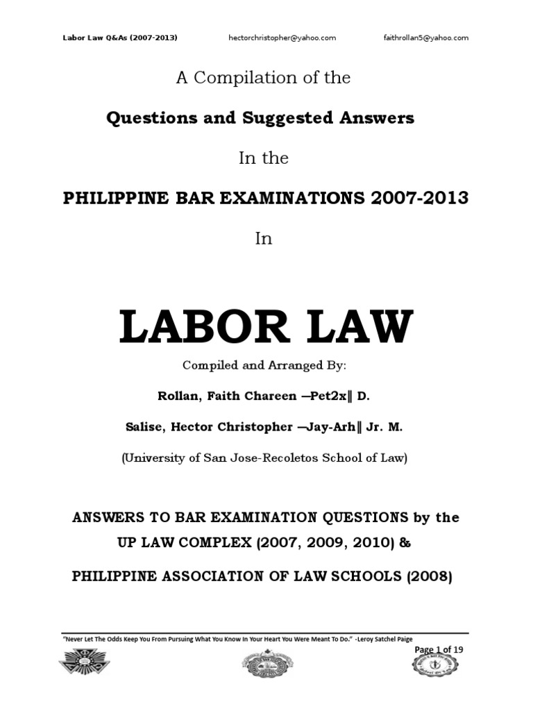 2007-2013 Bar Questions and Answers Labor 1 and 2 | PDF | Arbitration ...