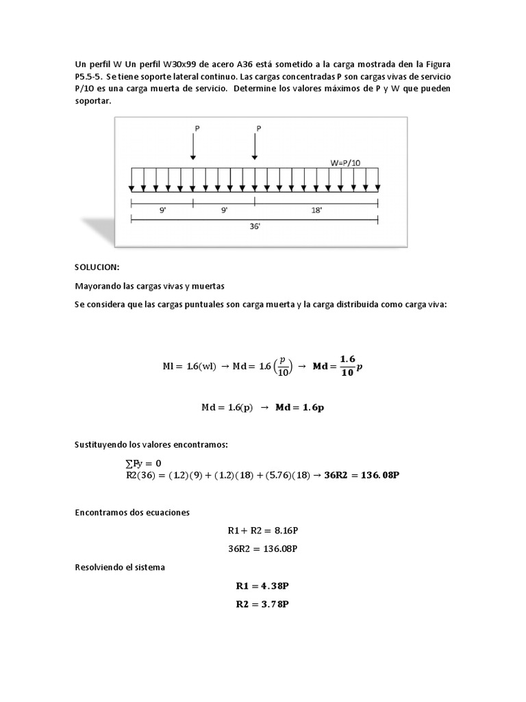 Cálculo de Carga en Perfil W30x99 | PDF | Enseñanza de matemática ...
