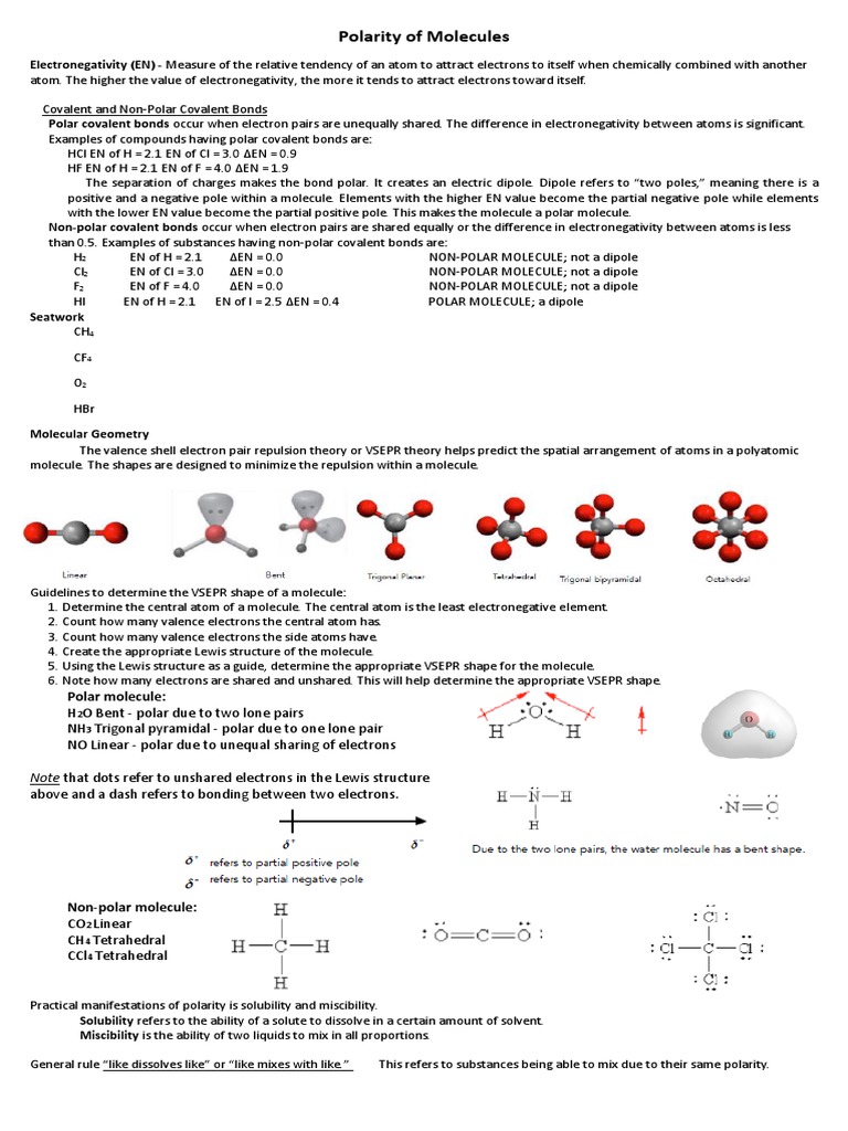 Polarity of Molecules Hand-Out | PDF | Chemical Polarity | Covalent Bond