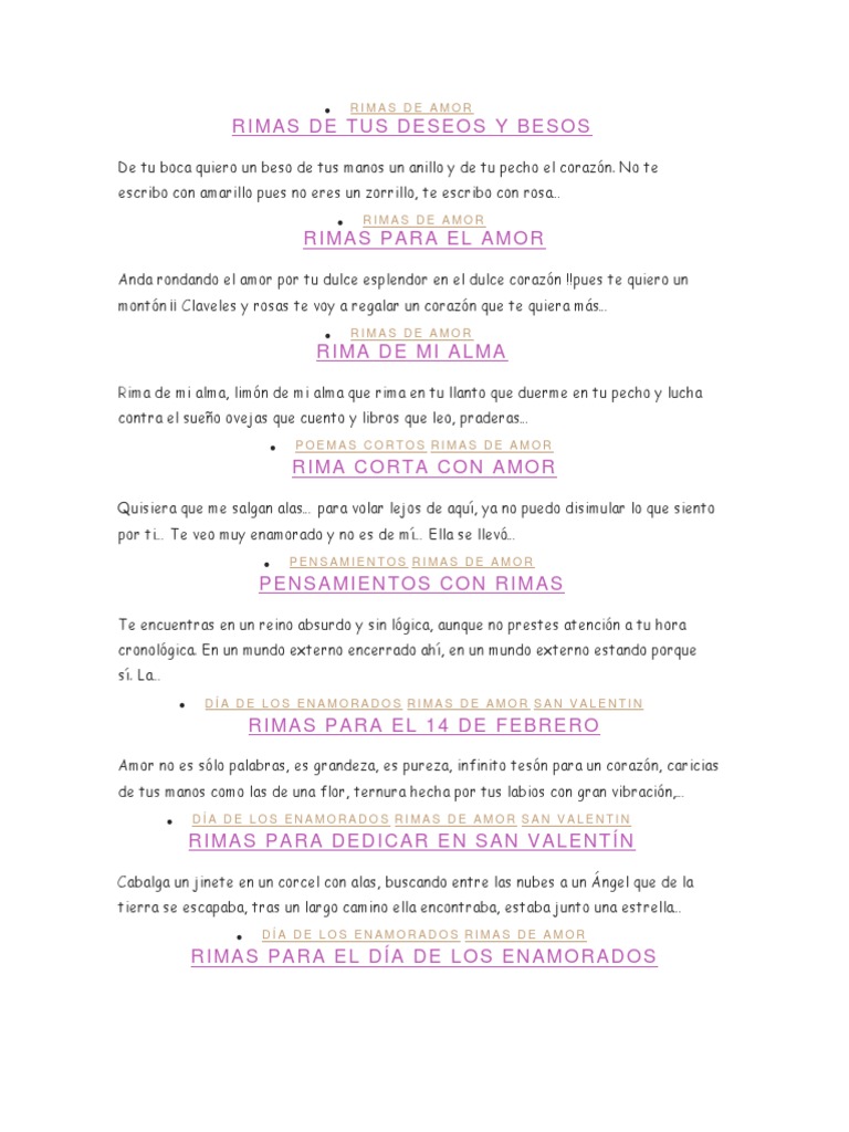 Rimas de Amor | PDF | día de San Valentín | Amor