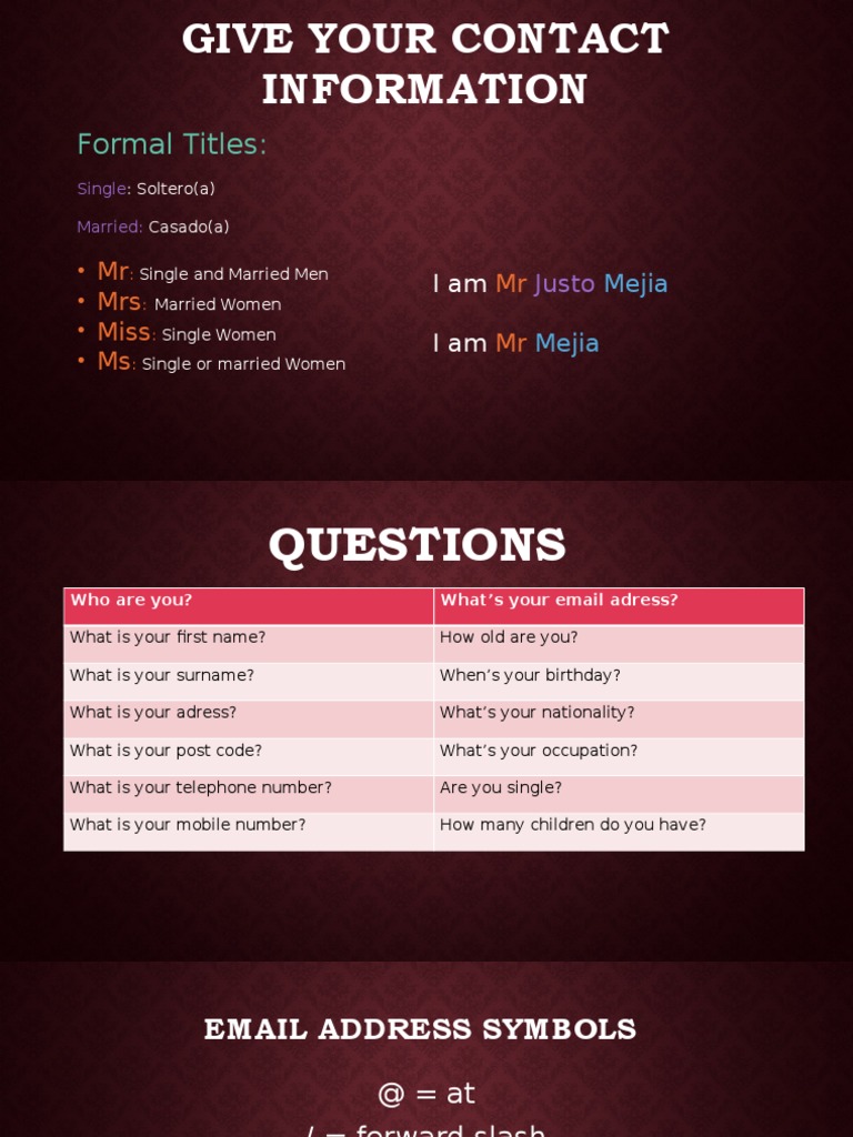 Formal Titles:: - MR - Mrs - Miss - Ms MR MR | PDF