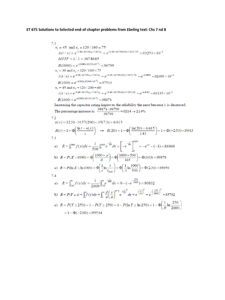 ET 675 Solutions To Selected End-Of-Chapter Problems From Ebeling Text: Chs 7 ND 8 | PDF