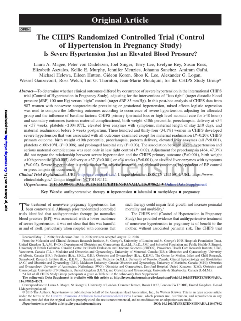The CHIPS Randomized Controlled Trial (Control of Hypertension in ...