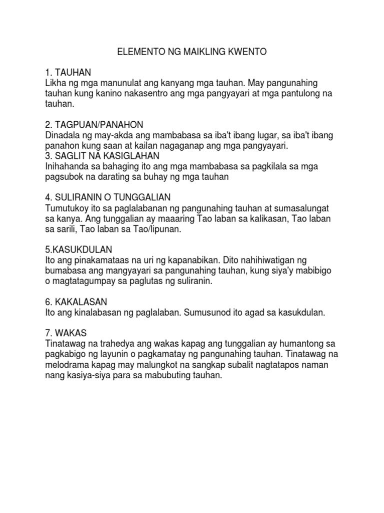 Elemento Ng Maikling Kwento