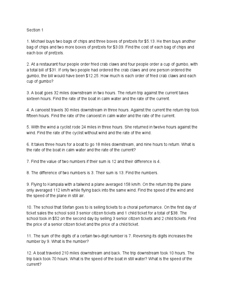 System of Equations Word Problems | PDF | Pizza | Equations