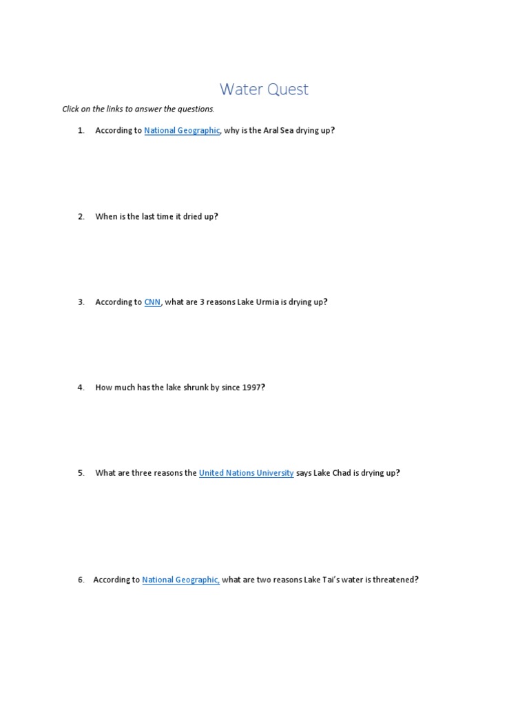 Water Quest: Click On The Links To Answer The Questions | PDF ...