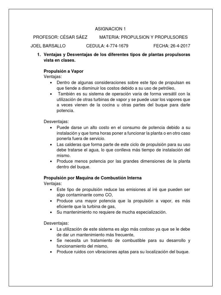 Tarea 1 Tipos de Propulsores | PDF | Motor a reacción | Hélice