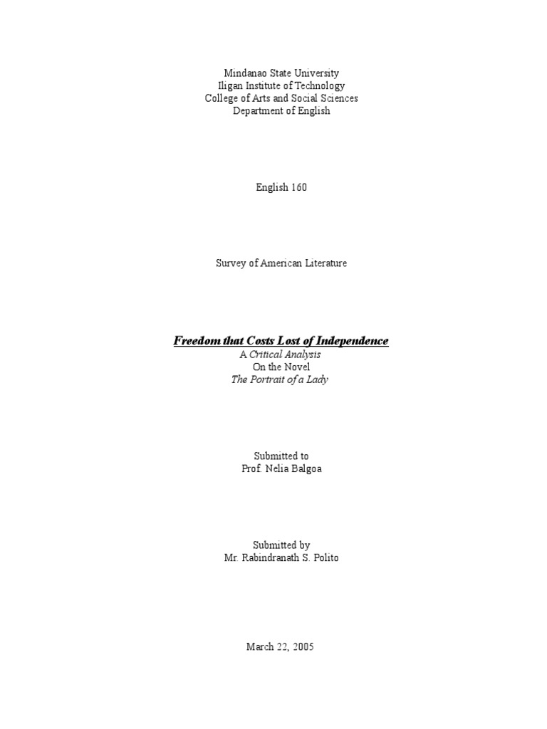 Final Paper (Am Lit) MSU-IIT | PDF | The Portrait Of A Lady