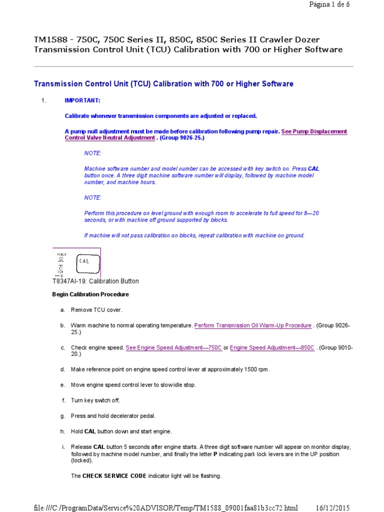 Transmission Control Unit (TCU) Calibration With 700 or Higher Software ...