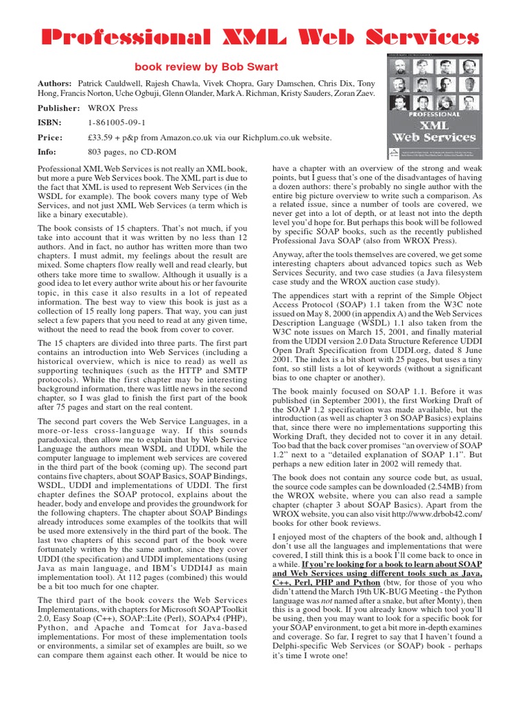 Professional XML Web Services | PDF | Soap | Web Service