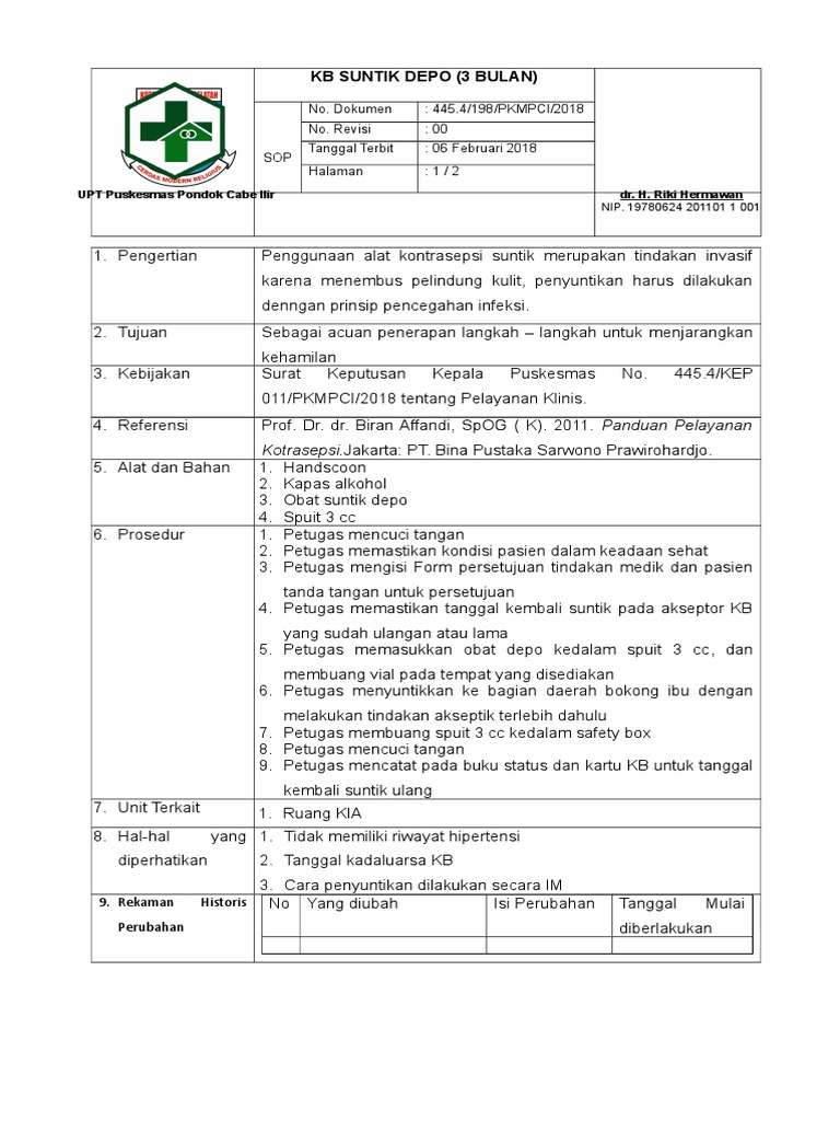 Sop KB Suntik Depo (3 Bulan) | PDF