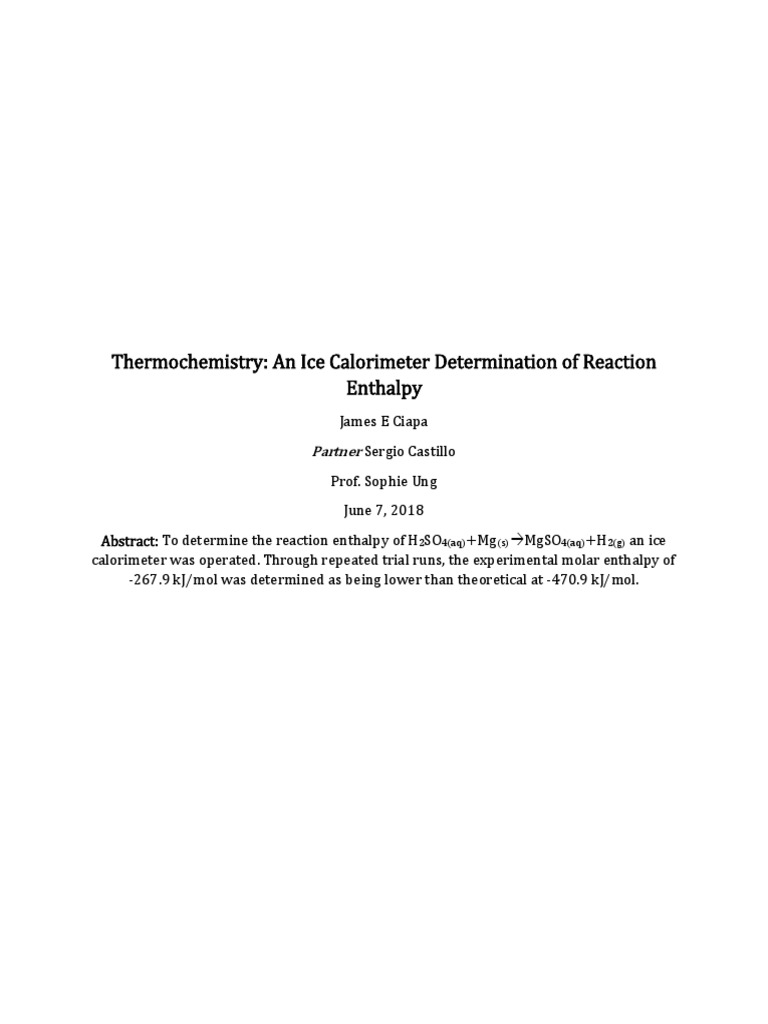 Thermochem - An Ice Calorimeter | PDF | Enthalpy | Chemical Reactions