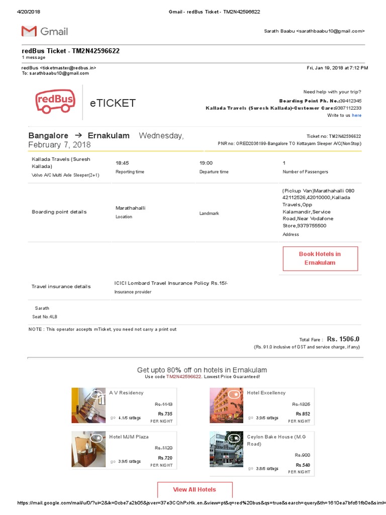 RedBus Ticket | Ticket (Admission) | Baggage