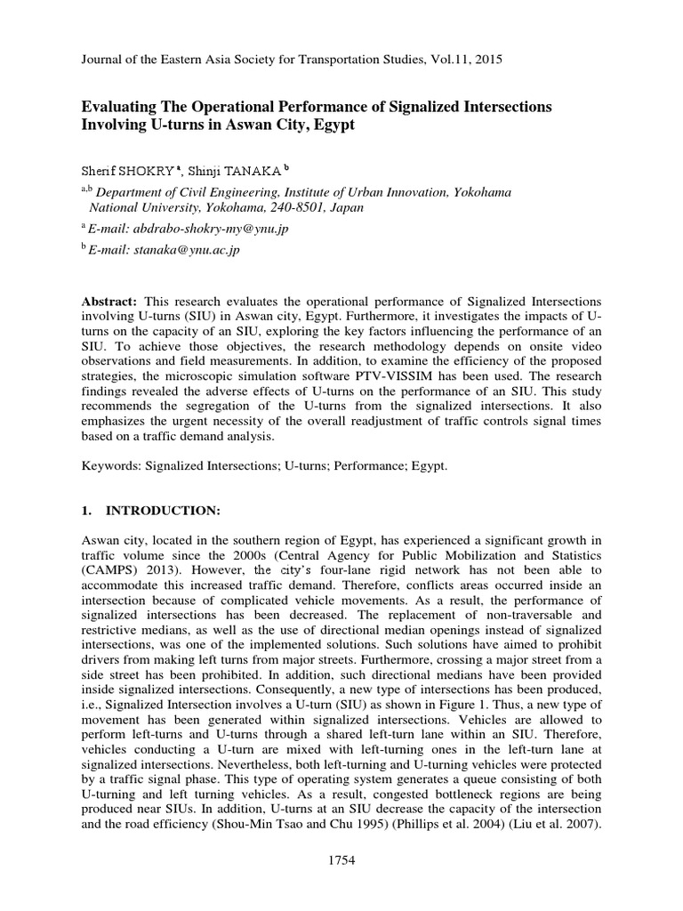 Evaluating The Operational Performance of Signalized Intersections Involving U-Turns in Aswan ...