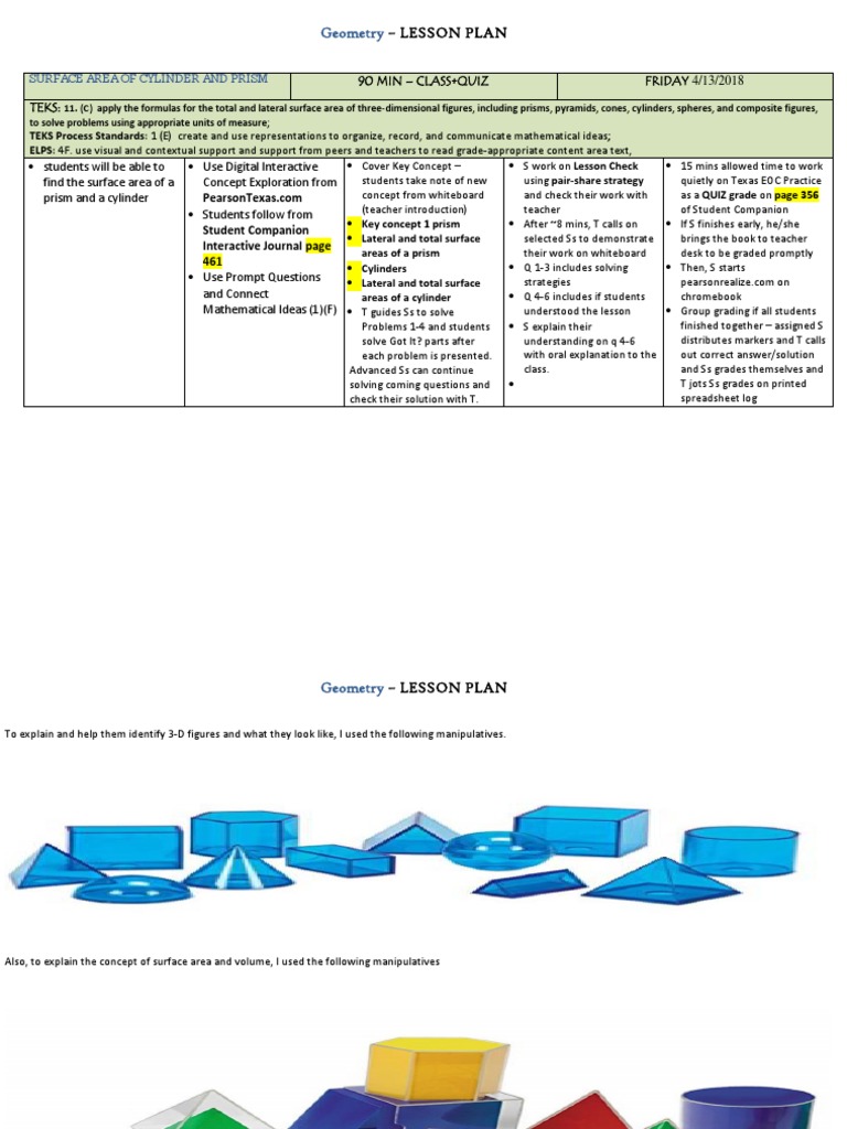 Geometry: - Lesson Plan | PDF | Area | Volume
