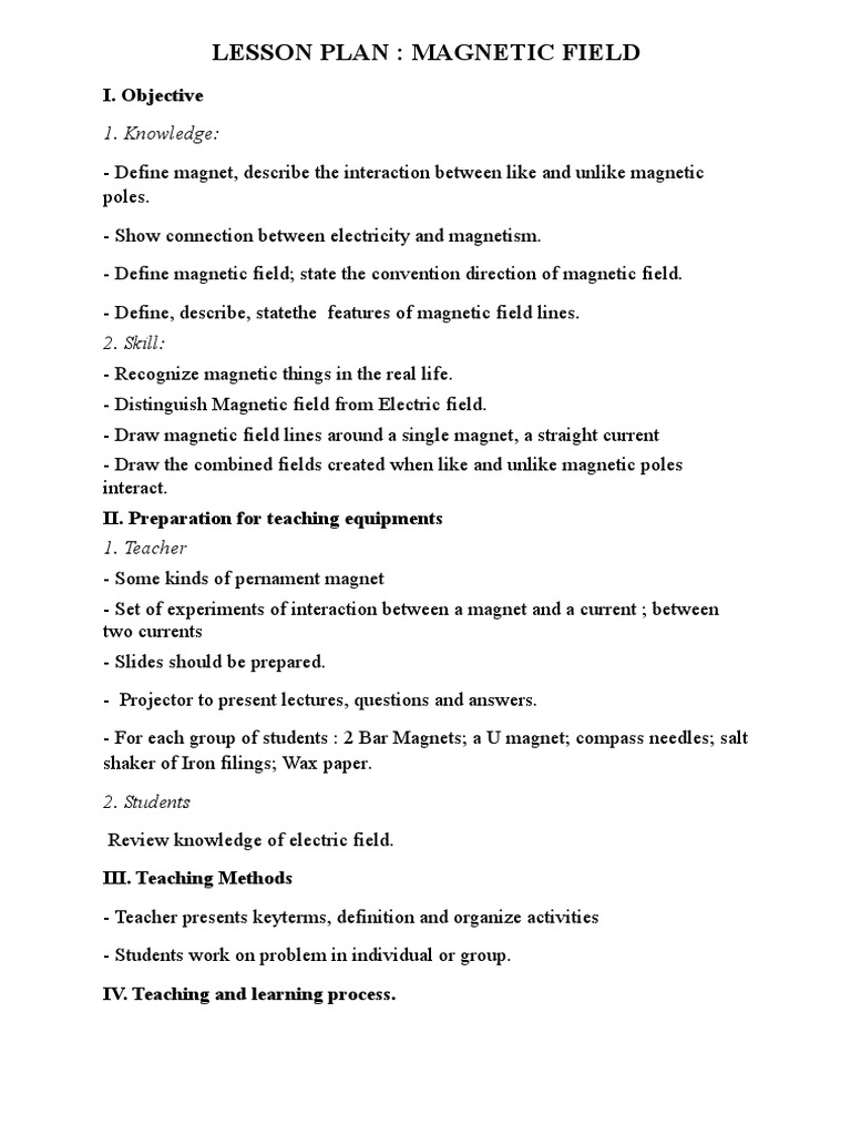 Lesson Plan | PDF | Magnetic Field | Electric Current