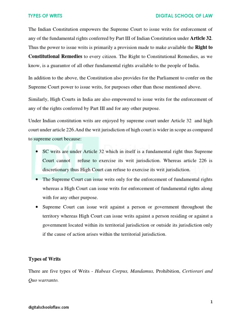Types of Writs | PDF | Writ | Writ Of Prohibition