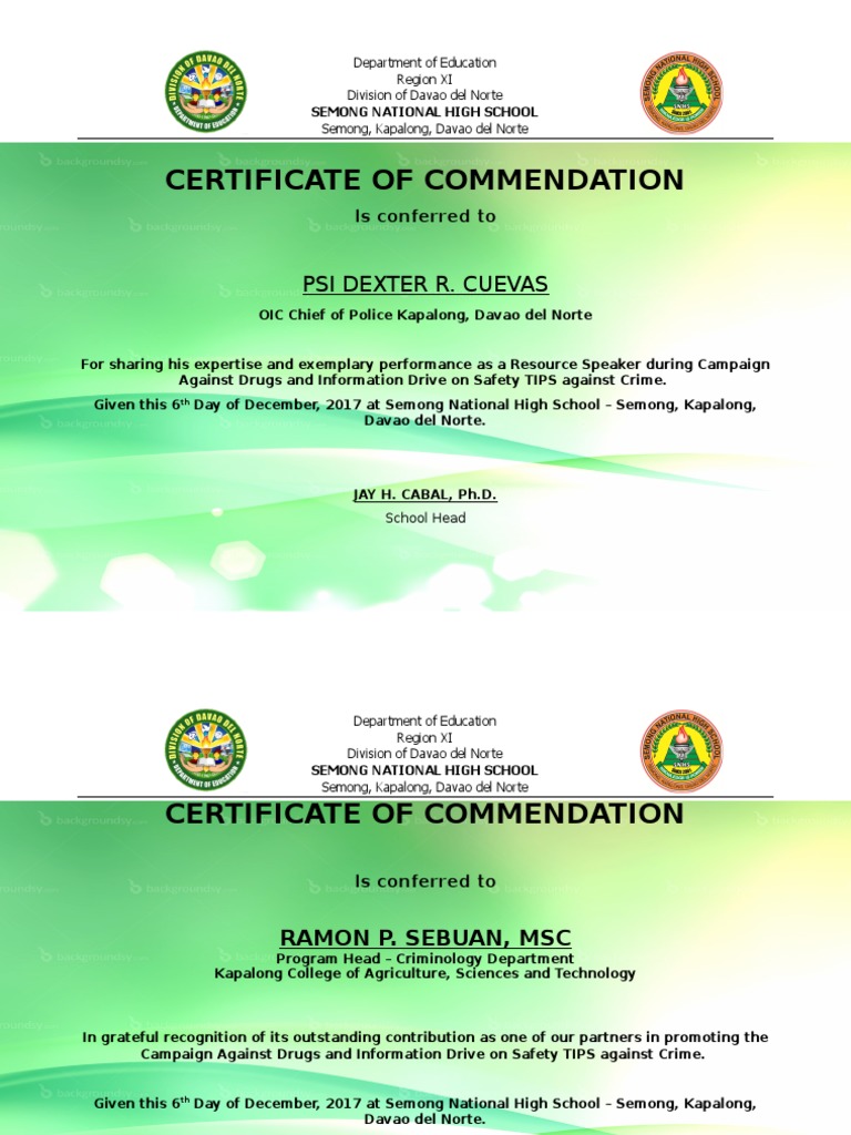 Certificate of Commendation for Community Safety | PDF