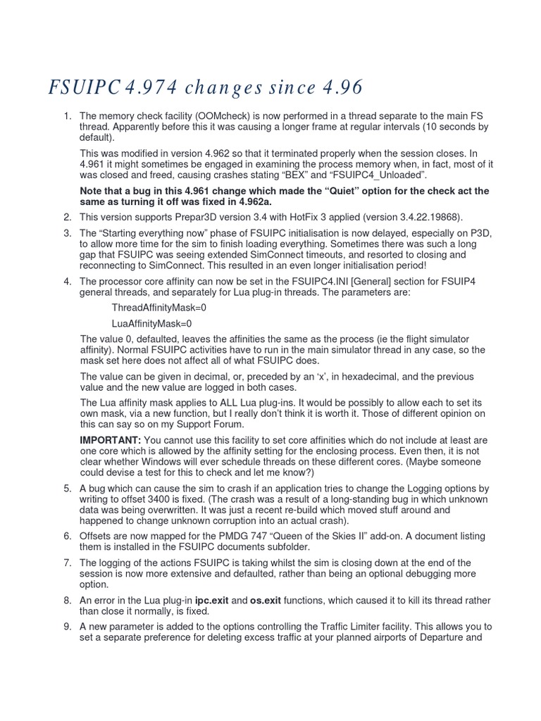 Fsuipc 4.974 Changes | PDF | Windows Registry | Software Bug
