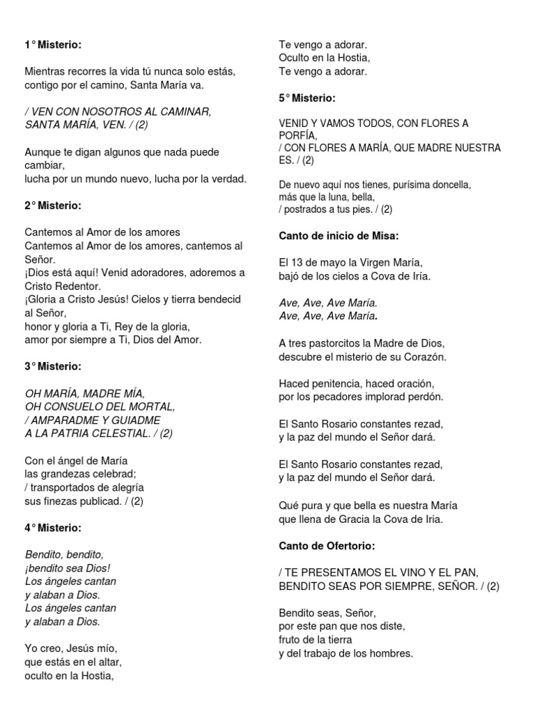 CAnciones para la virgen de fatima | eucaristía | María, madre de Jesús